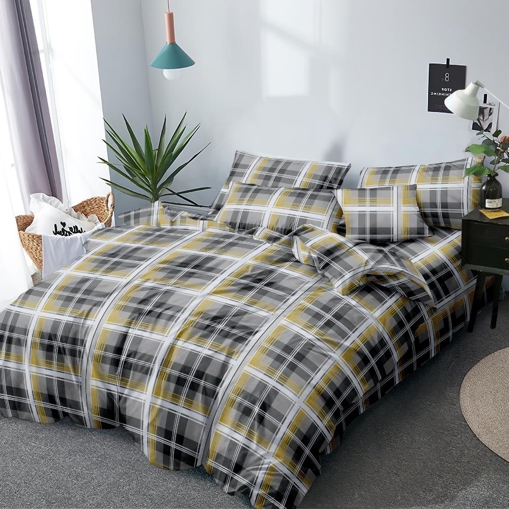 Dreamfields Denim Check Yellow Grey Design Quilt Doona Duvet Cover Set ...